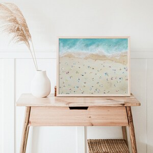 Minimalist Beach Seascape Wall Art Print Costal Crowd Swimming Aerial ...