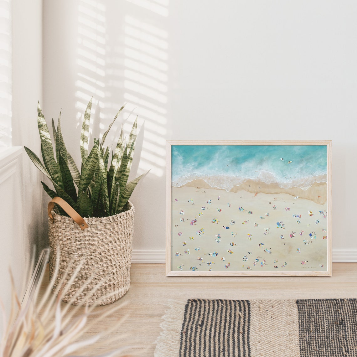 Minimalist Beach Seascape Wall Art Print Costal Crowd Swimming Aerial ...