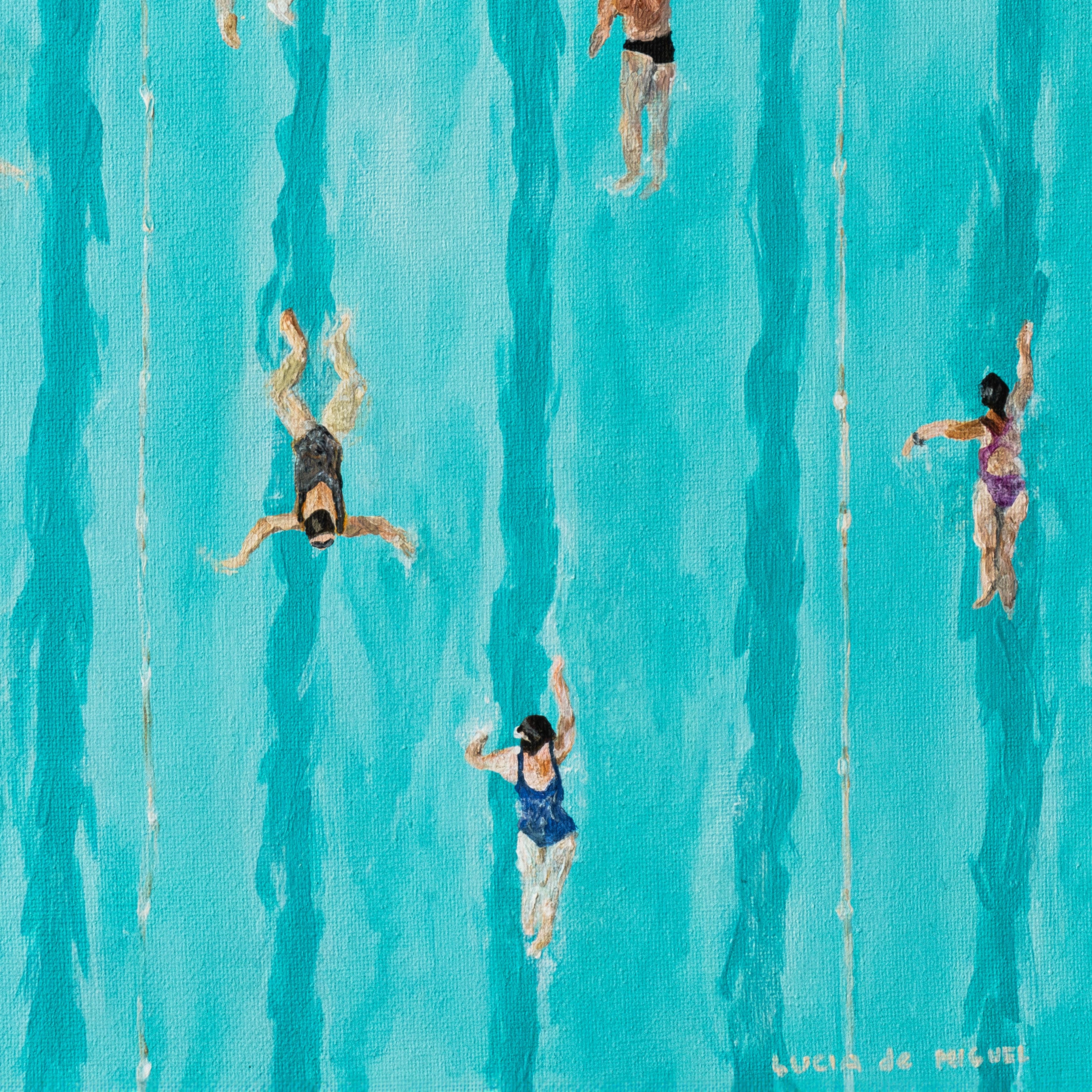 Swimming Pool Art Print Blue Art Swimmers Aerial View Art Minimalist ...