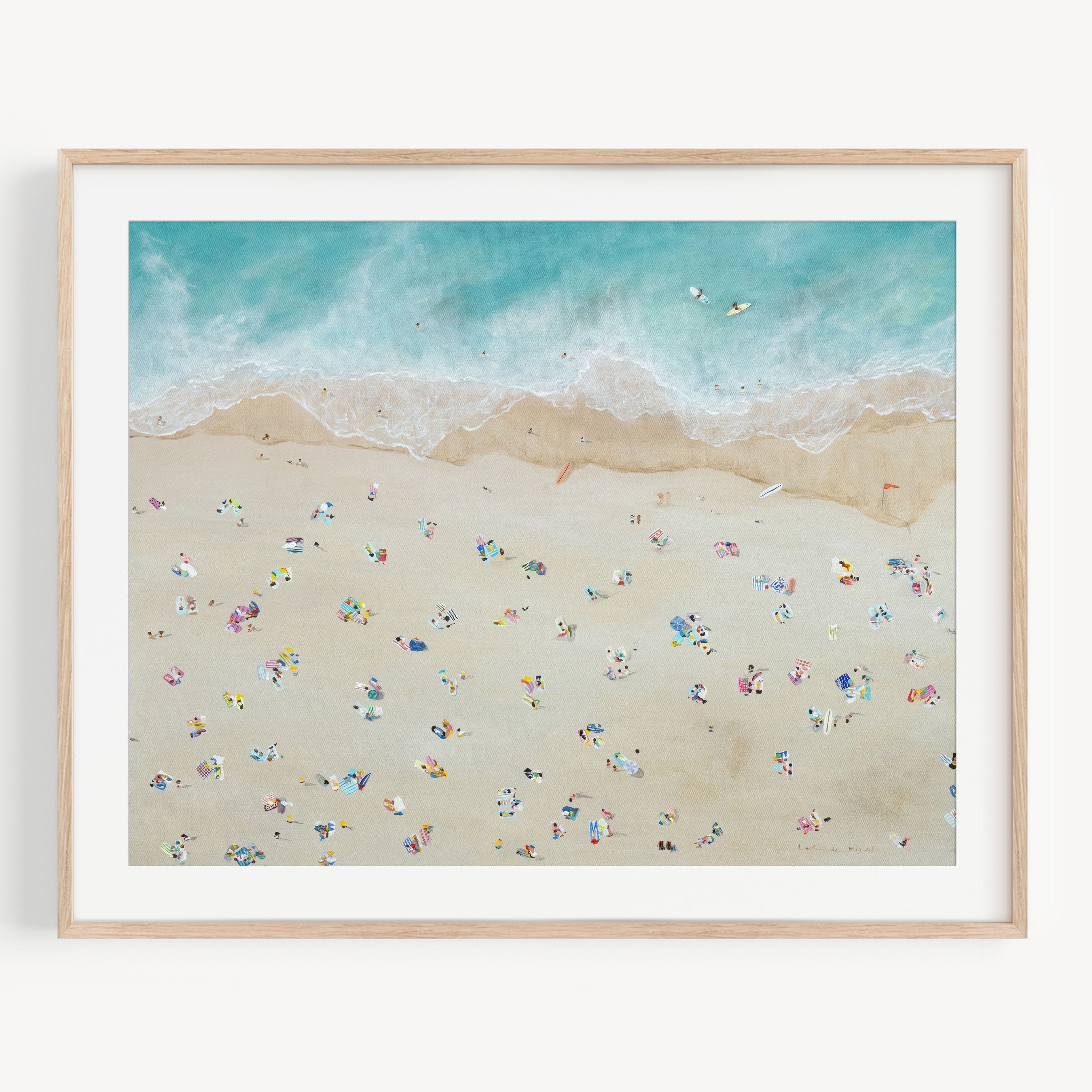 Minimalist Beach Seascape Wall Art Print Costal Crowd Swimming Aerial ...