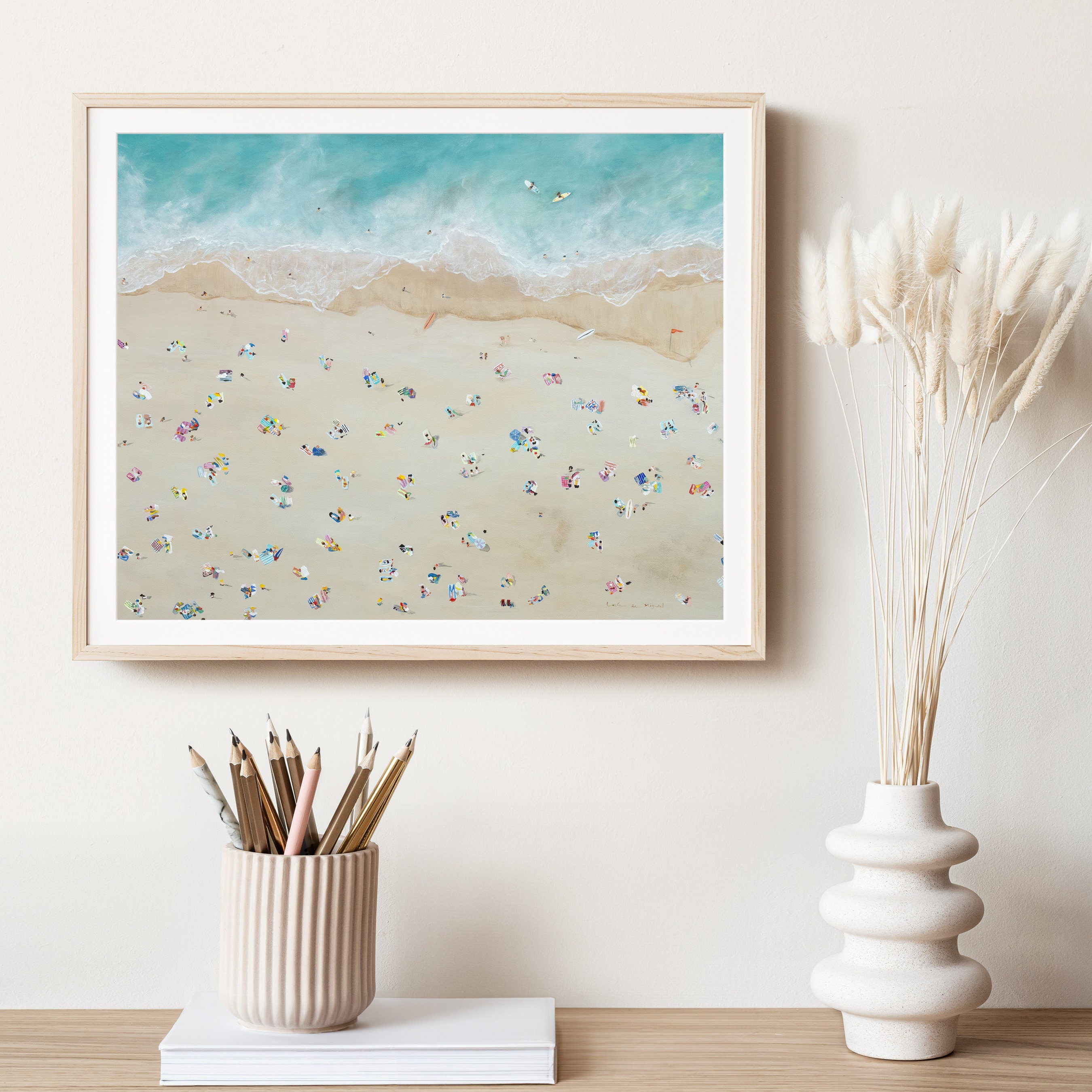 Minimalist Beach Seascape Wall Art Print Costal Crowd Swimming Aerial ...