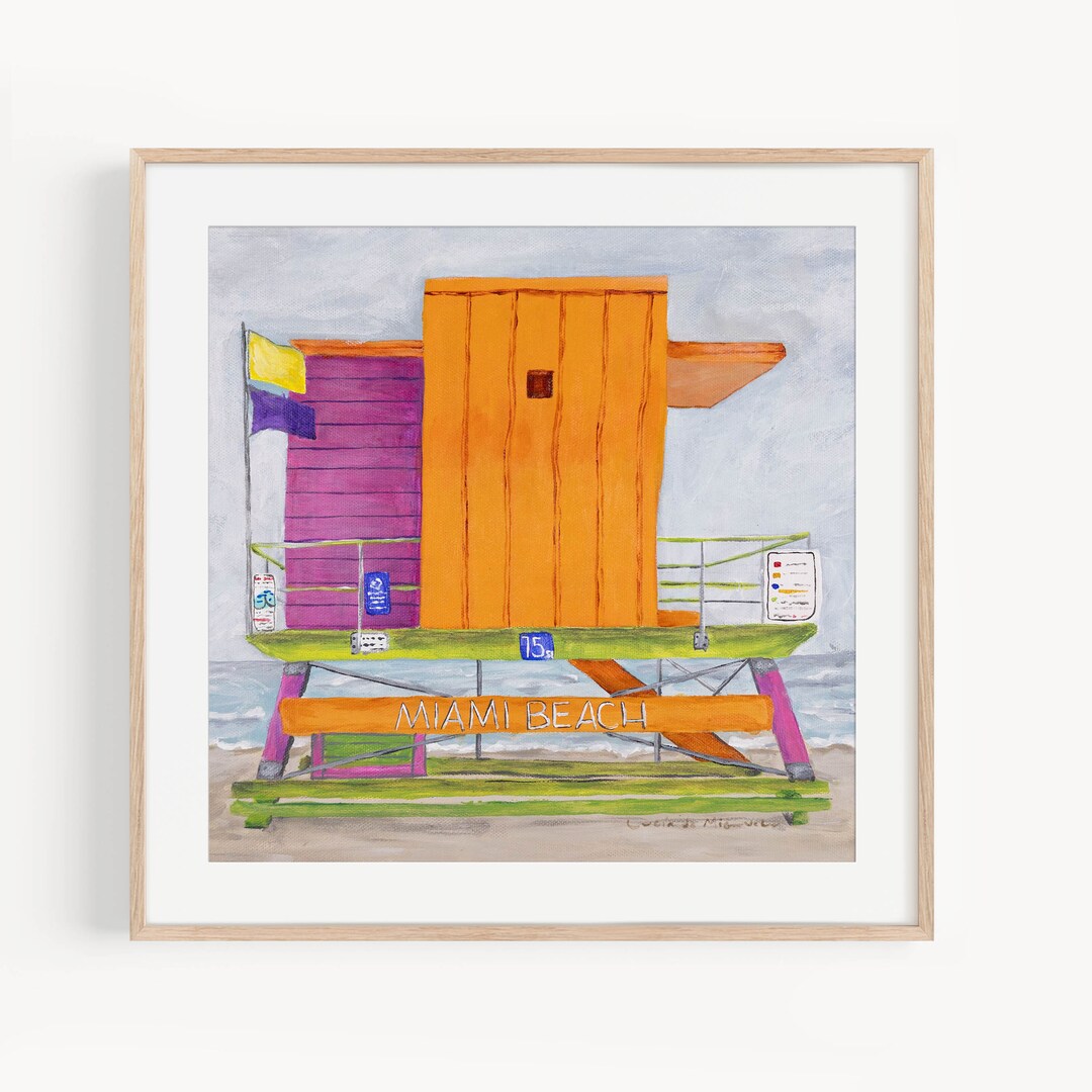 Lifeguard Tower Art Miami Beach Home Decor Coastal Painting Wall Art ...