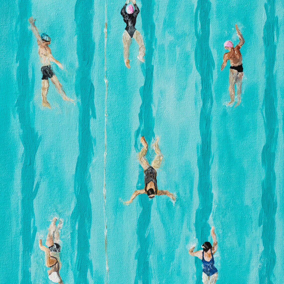 Swimming Pool Art Print Blue Art Swimmers Aerial View Art Minimalist ...