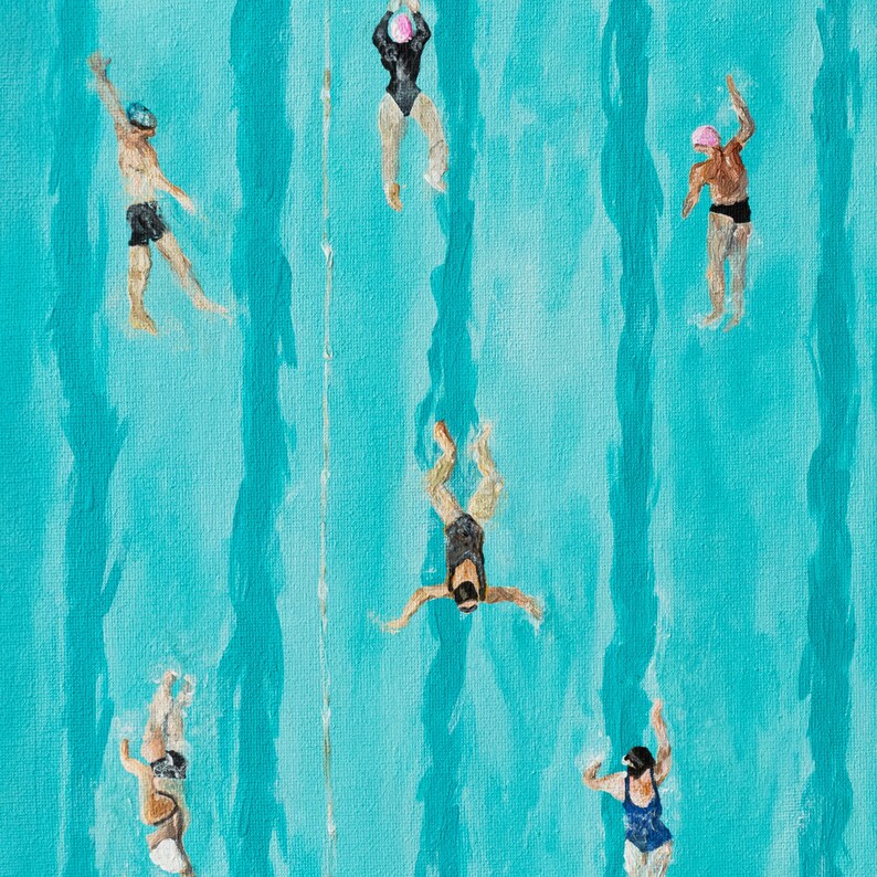 Swimming Pool Art Print Blue Art Swimmers Aerial View Art Minimalist ...