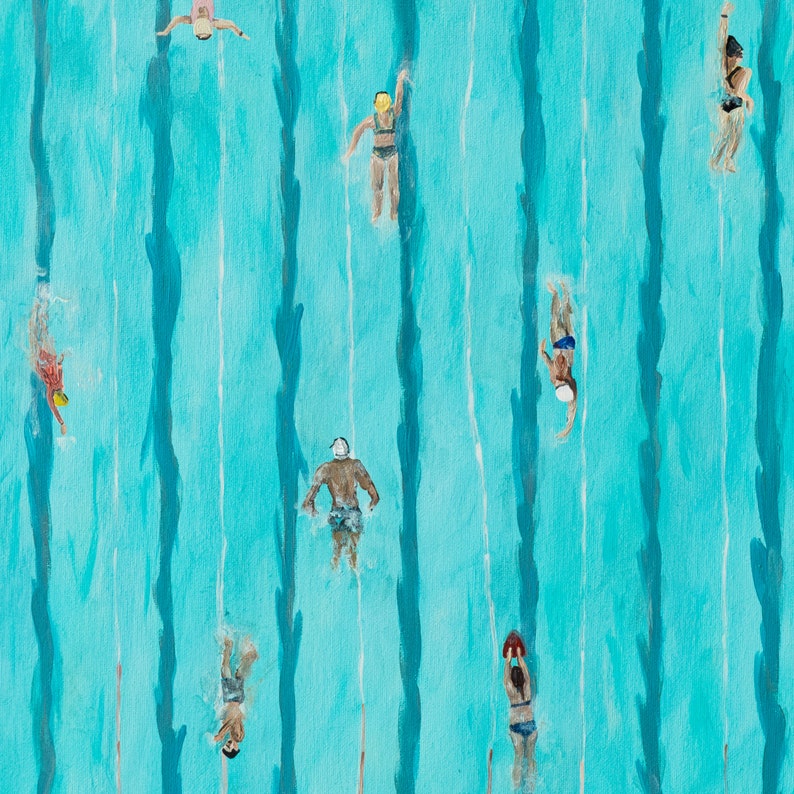 Swimming Pool Art Print Blue Art Swimmers Art Minimalist Wall Decor ...