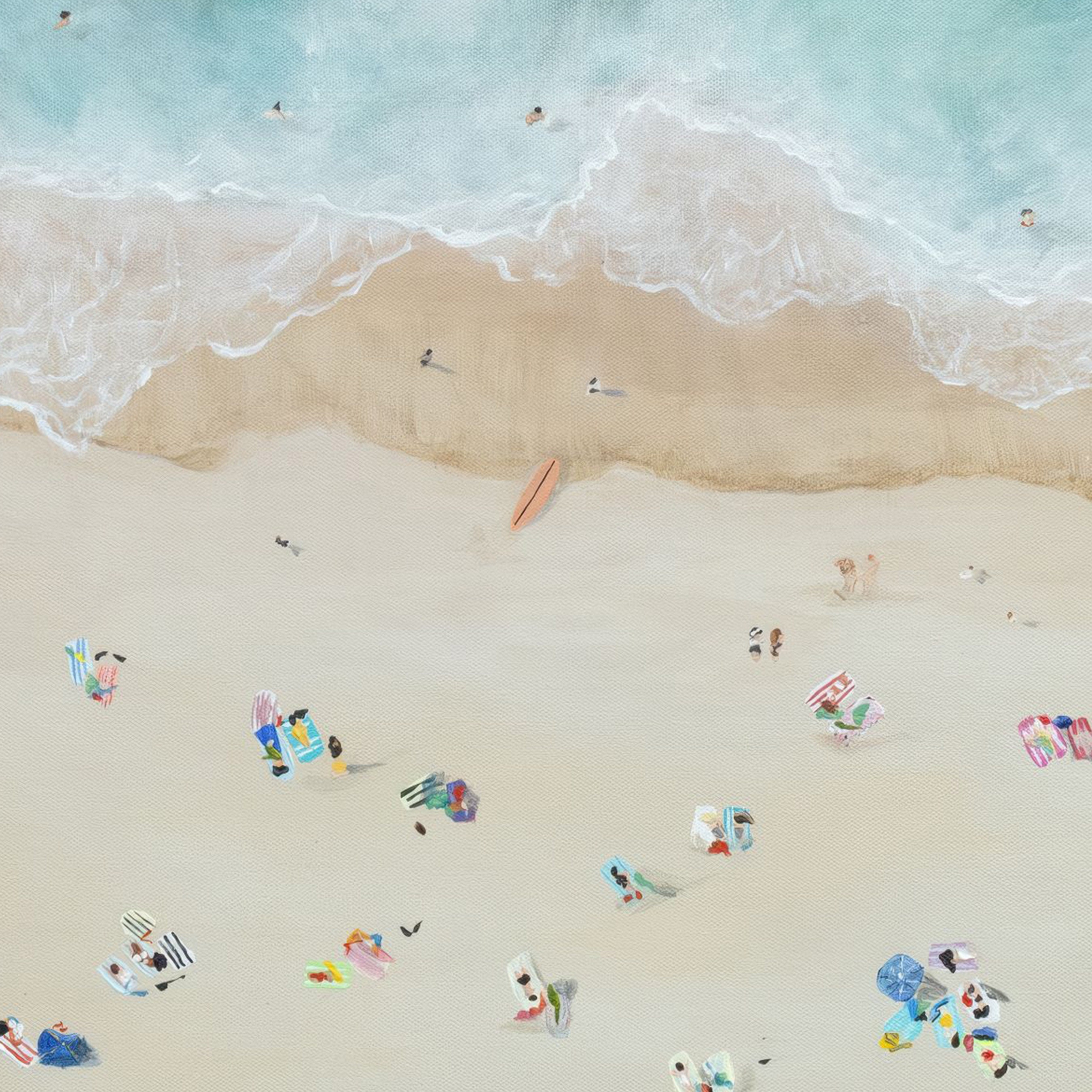 Minimalist Beach Seascape Wall Art Print Costal Crowd Swimming Aerial ...