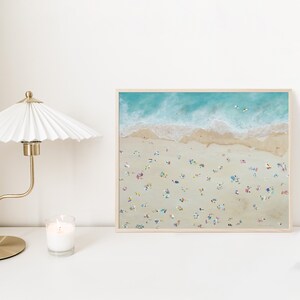 Minimalist Beach Seascape Wall Art Print Costal Crowd Swimming Aerial ...