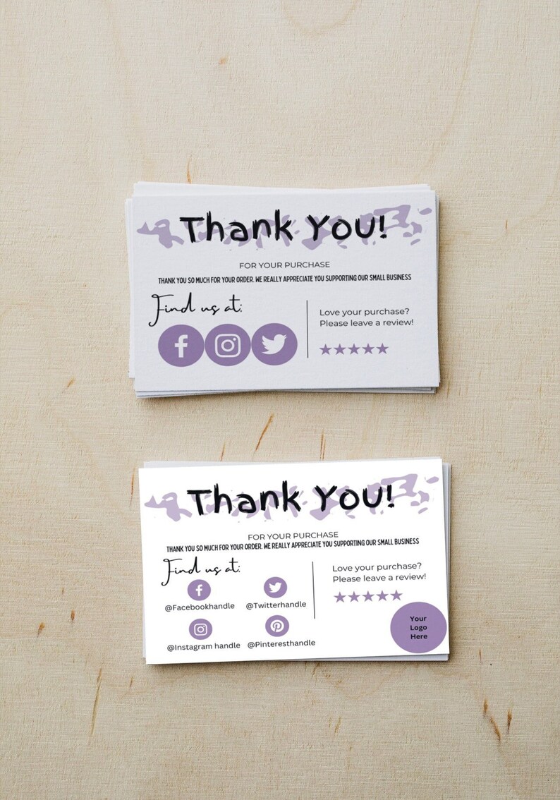 Printable Editable Thank You for Purchase Card - Digital Download, PDF ...