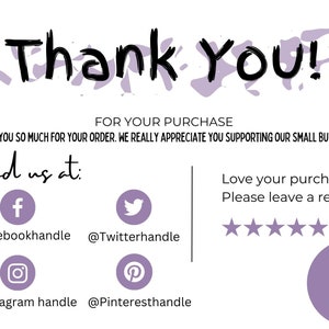 Printable Editable Thank You for Purchase Card - Digital Download, PDF ...