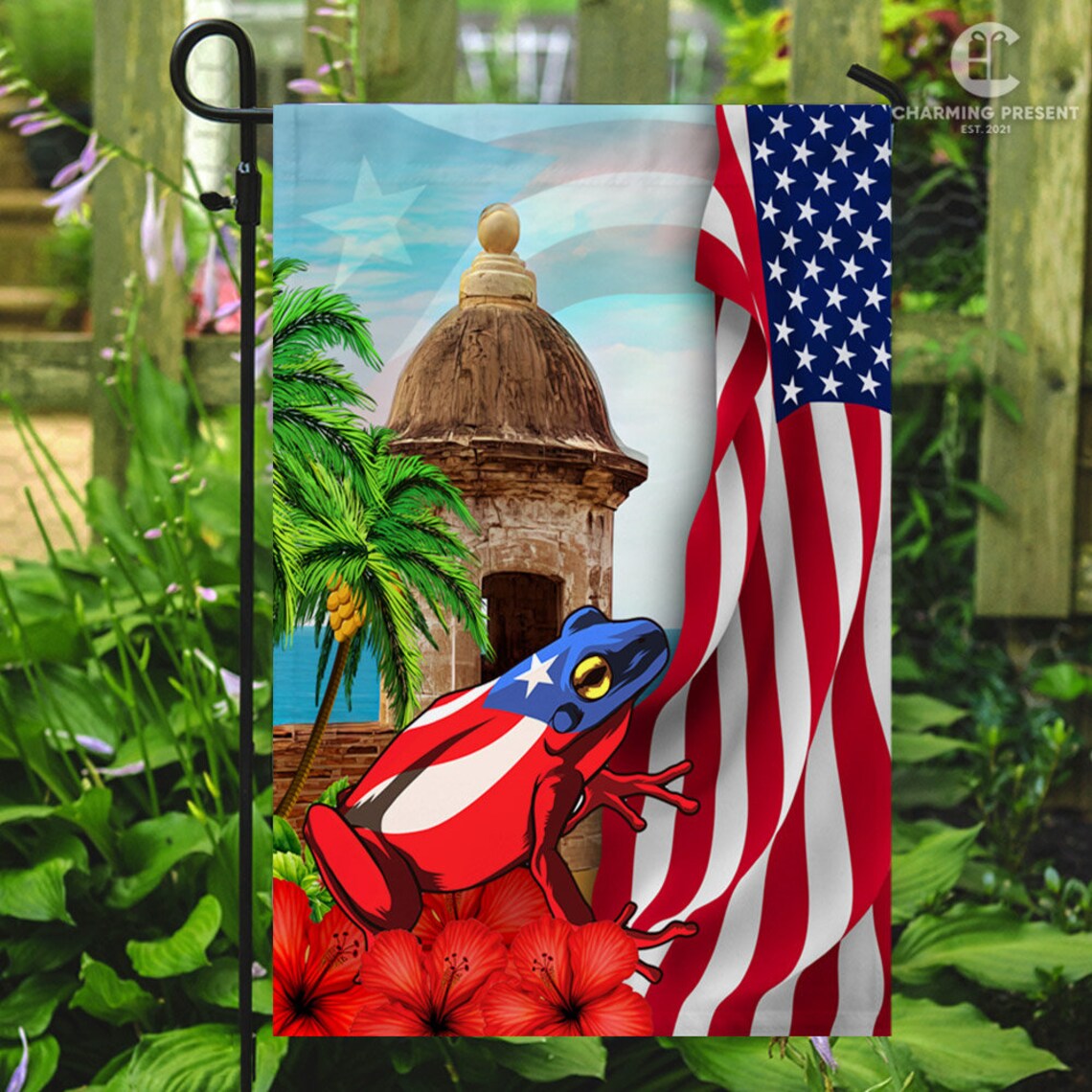Puerto Rico Hibiscus Flower Flag Toad Frog Puerto Rico - Etsy
