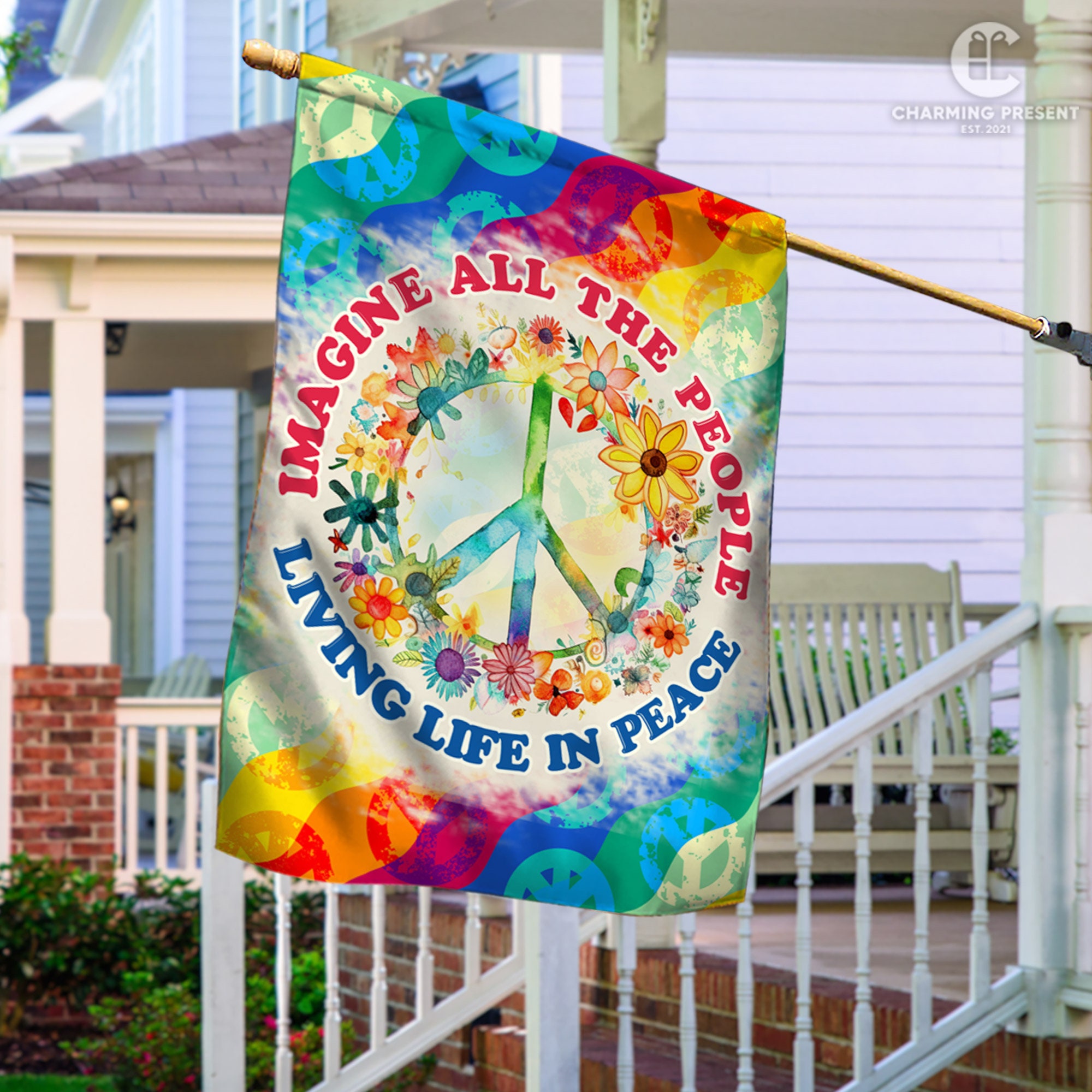 Peace Sign Hippie Flag, Imagine All The People Living Life In Peace ...