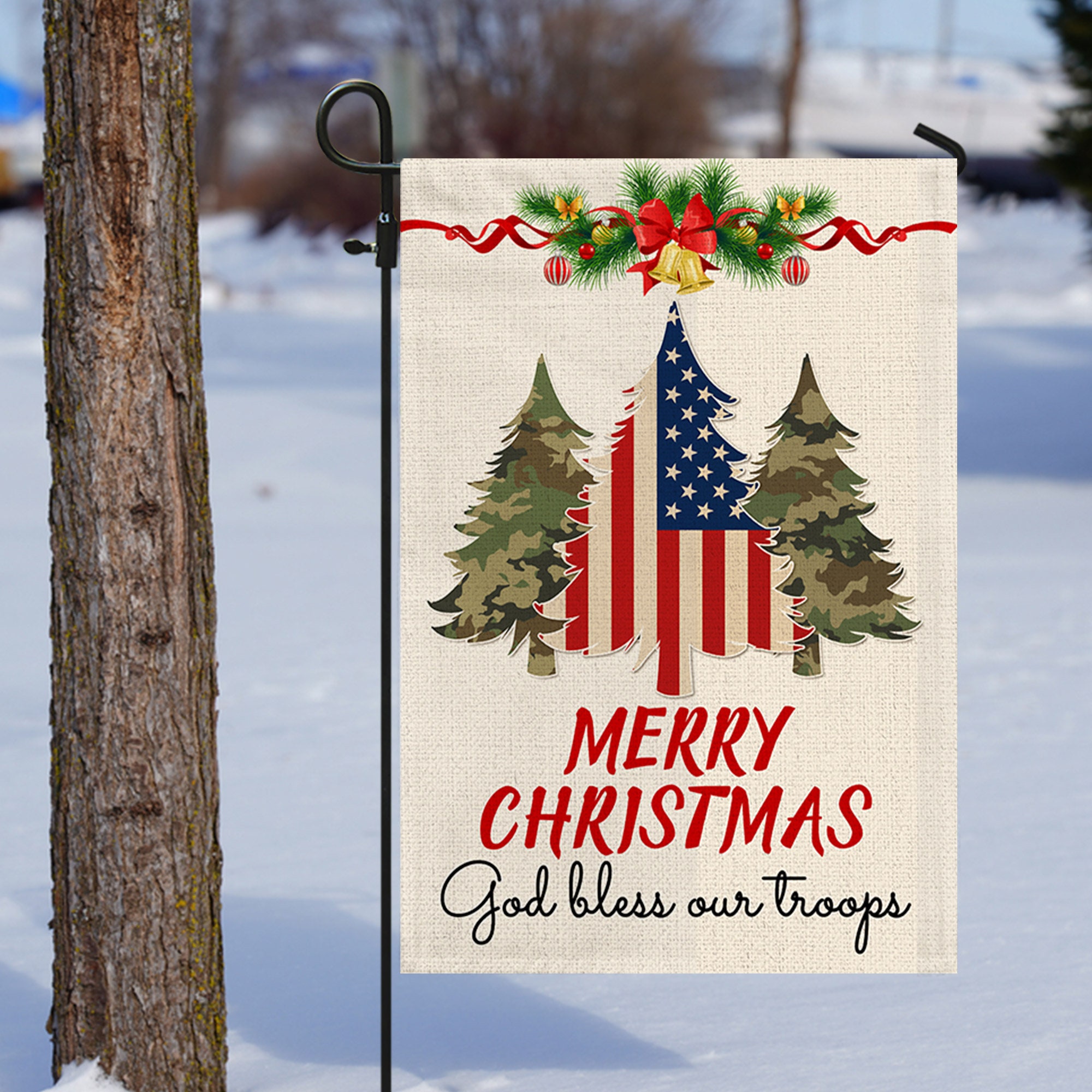 Military Veteran Christmas Flag God Bless Our Troops, Veteran Christmas ...