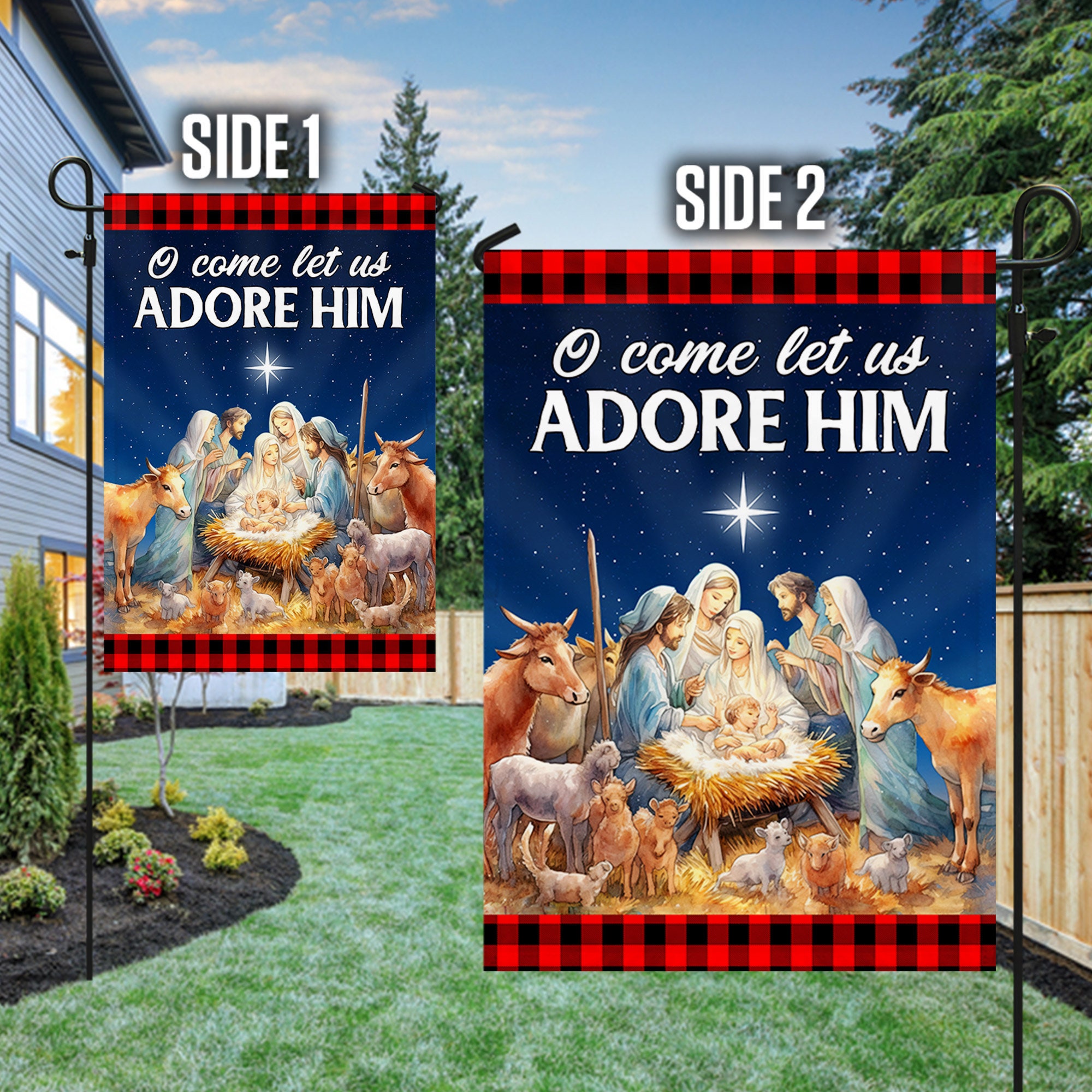 O Come Let Us Adore Him Flag, Nativity Birth of Jesus Christ Flag ...