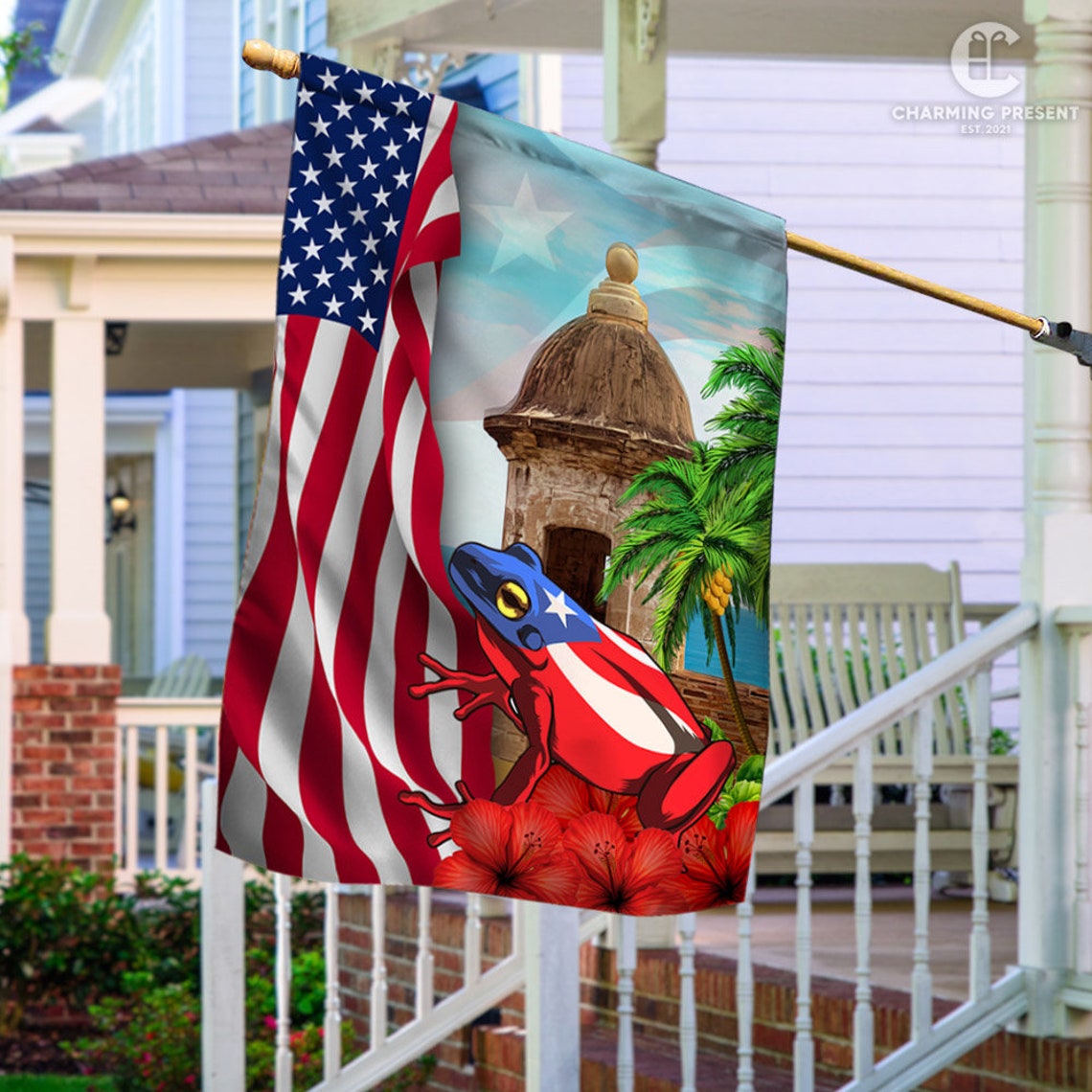 Puerto Rico Hibiscus Flower Flag Toad Frog Puerto Rico - Etsy