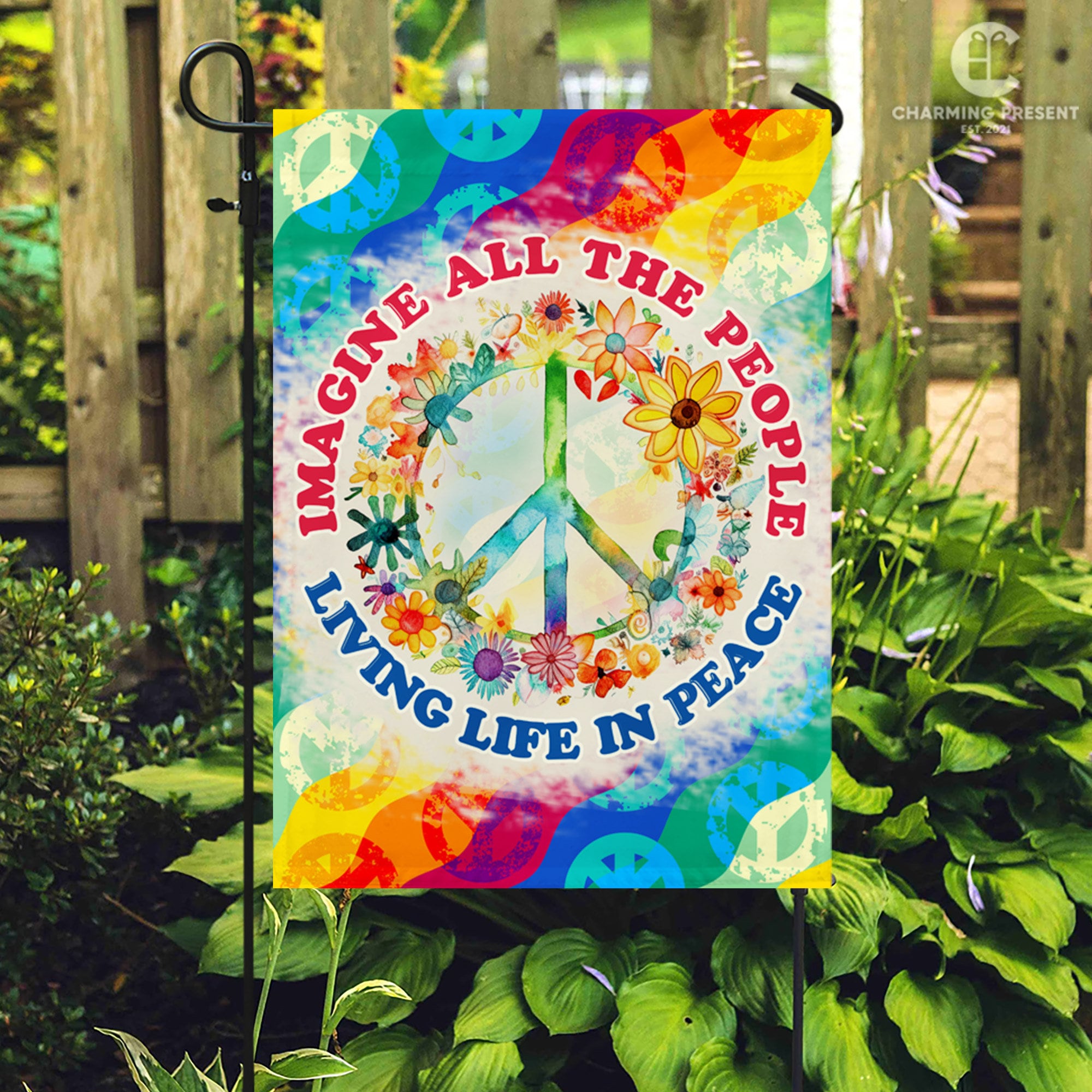 Peace Sign Hippie Flag, Imagine All The People Living Life In Peace ...