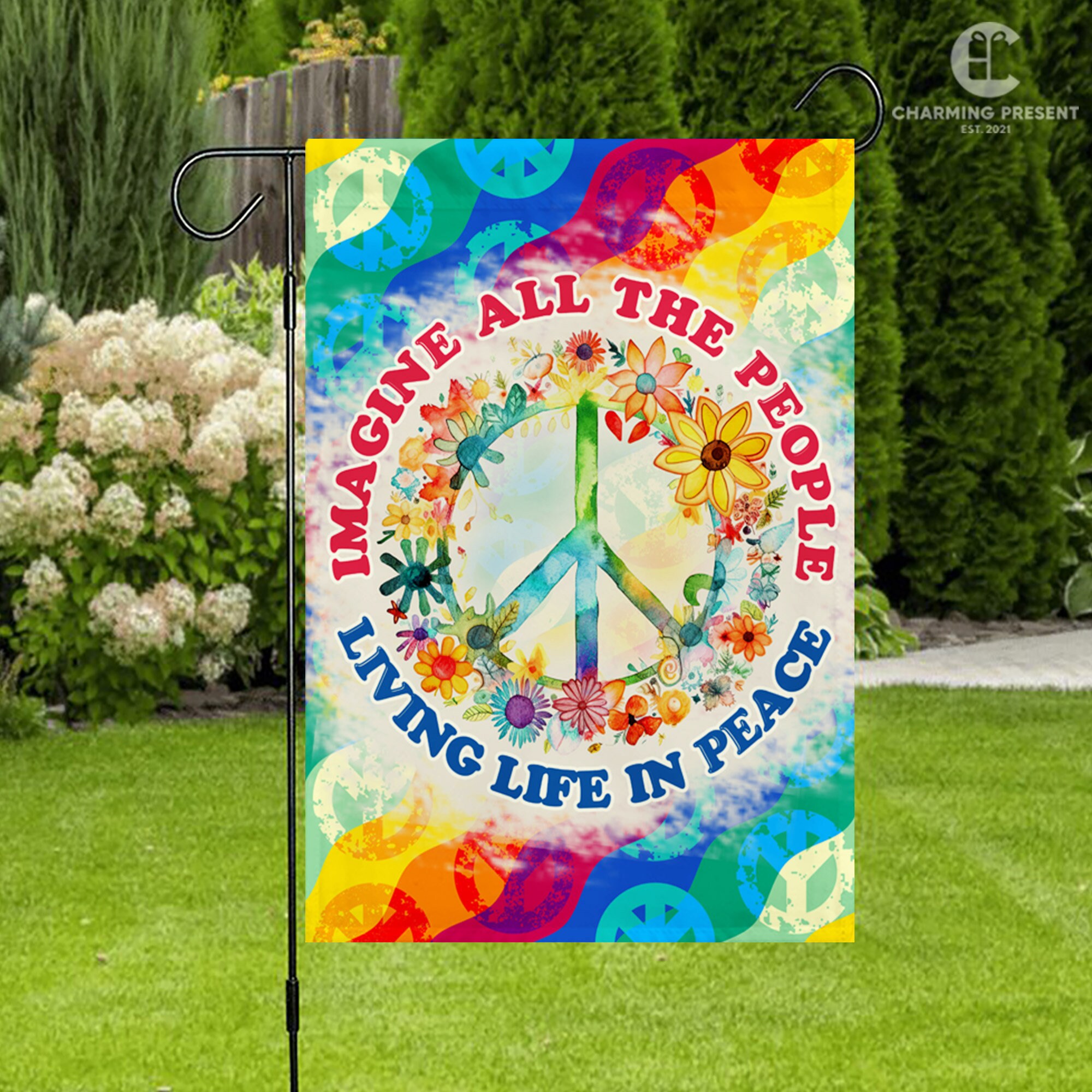 Peace Sign Hippie Flag, Imagine All The People Living Life In Peace ...