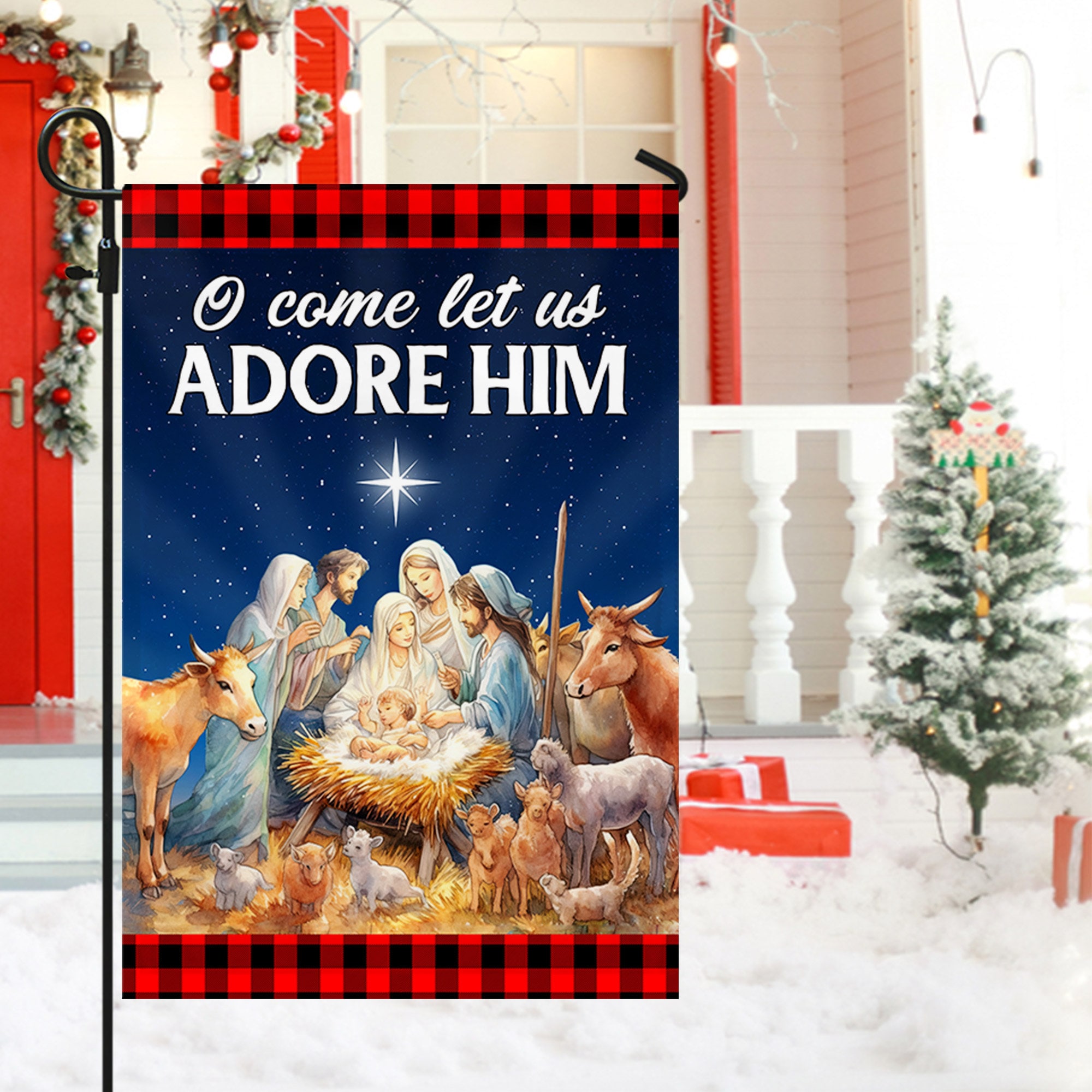 O Come Let Us Adore Him Flag, Nativity Birth of Jesus Christ Flag ...