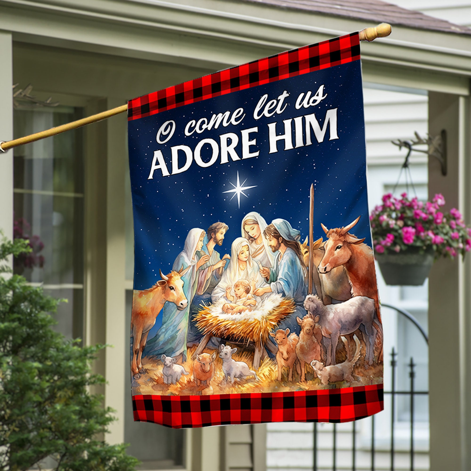 O Come Let Us Adore Him Flag, Nativity Birth of Jesus Christ Flag ...