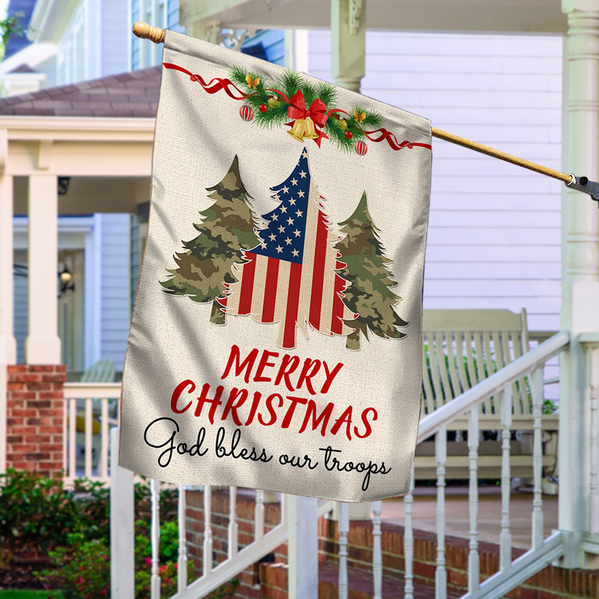 Military Veteran Christmas Flag God Bless Our Troops, Veteran Christmas ...