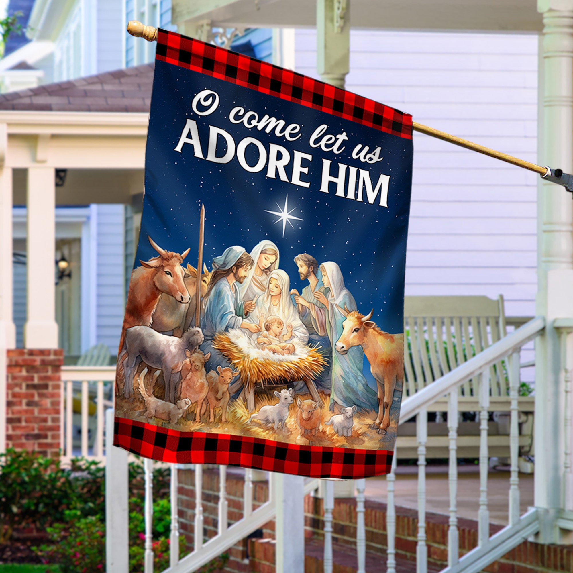 O Come Let Us Adore Him Flag, Nativity Birth of Jesus Christ Flag ...