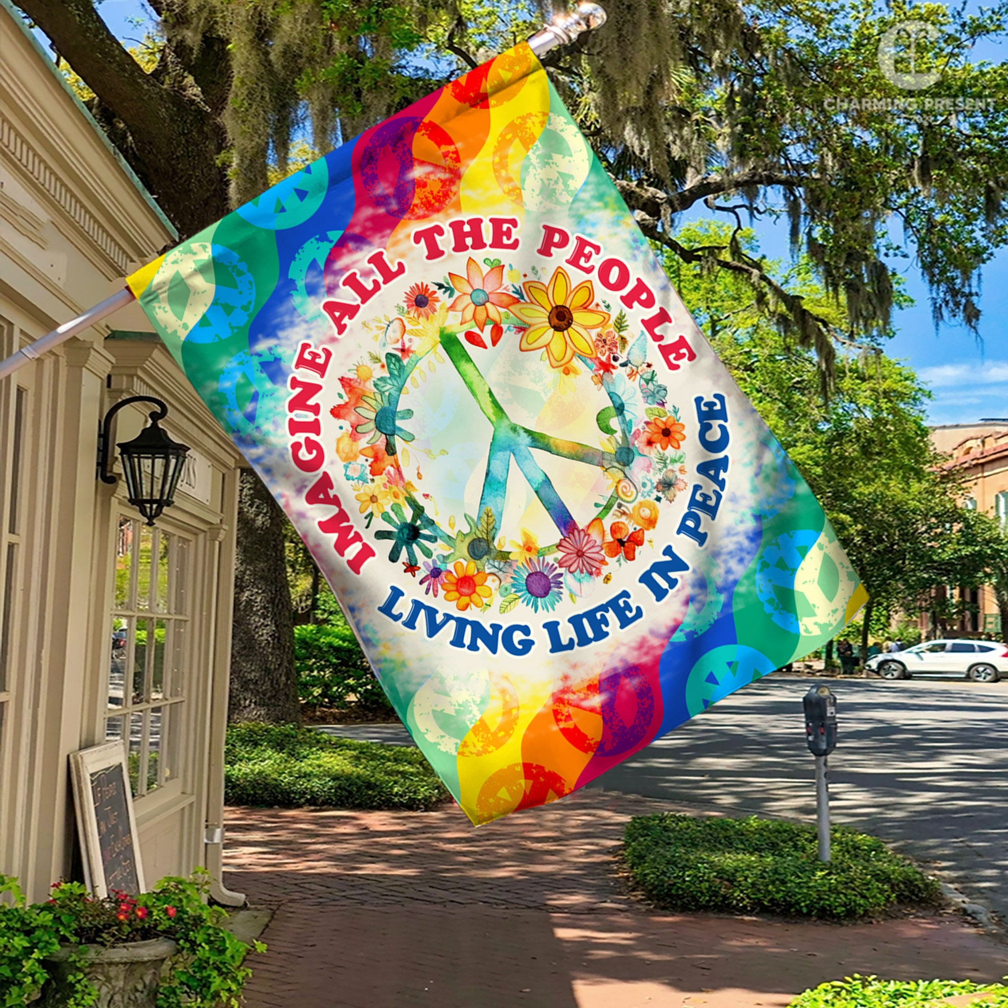 Peace Sign Hippie Flag, Imagine All The People Living Life In Peace ...