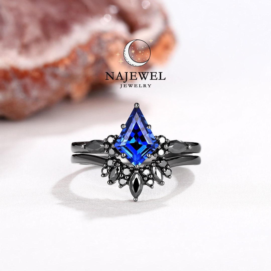 Gothic Kite Cut Cornflower Blue Sapphire Cluster Engagement Ring ...