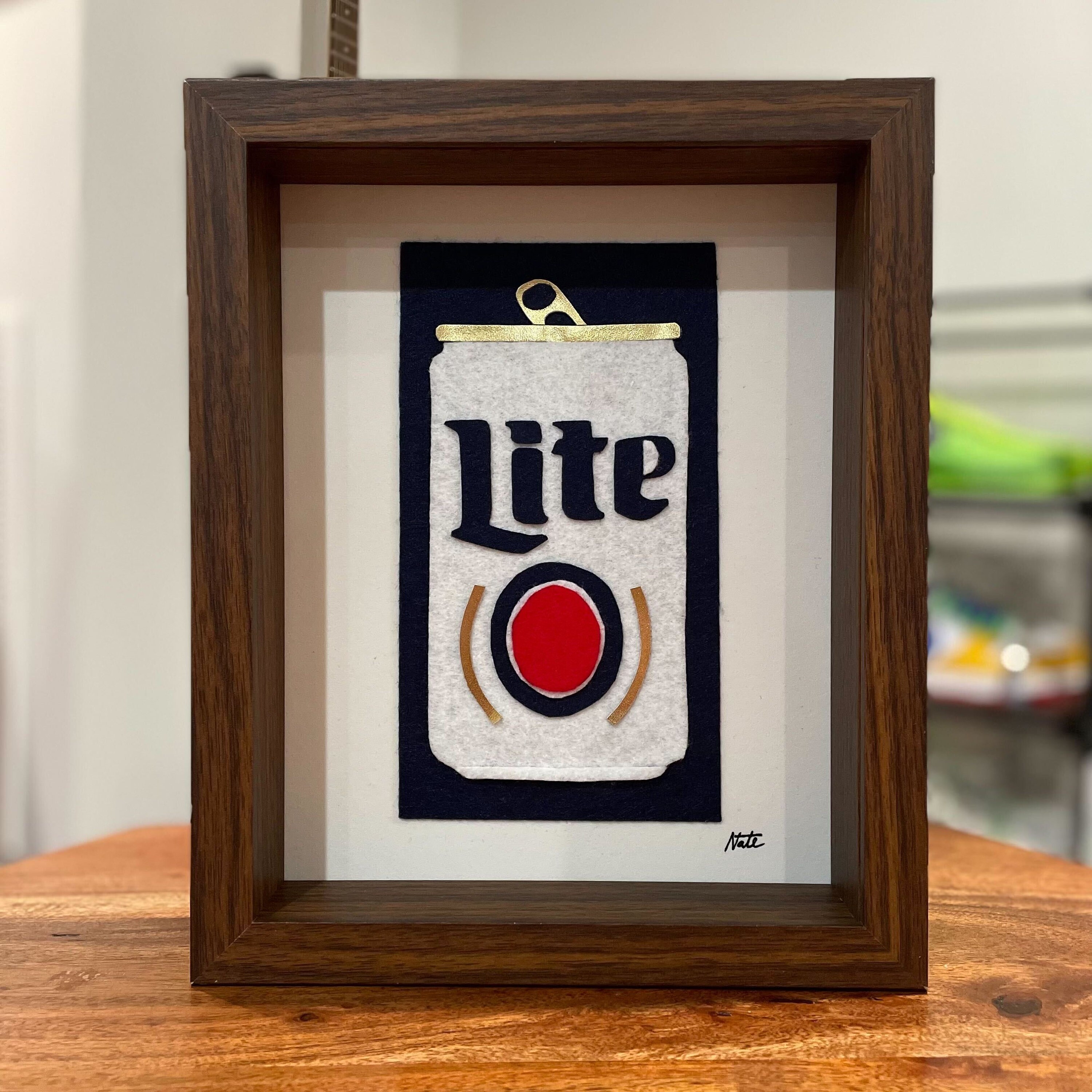 Handmade Felt Beer Art • Miller Lite Can • Shadow Box Frame • Made by ...