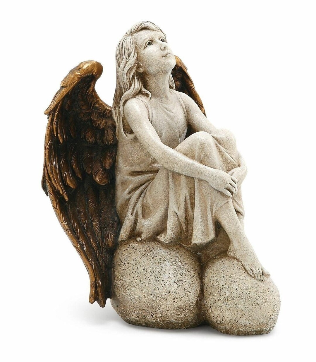 Pondering Angel Sitting on Rocks Thinking Garden Statue - Etsy