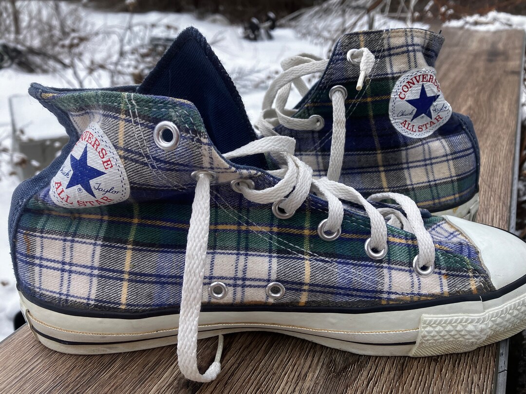 Vintage 90’s Blue,green, Yellow and White Plaid USA Made Converse All ...