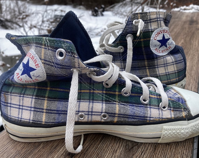 Vintage 90’s Blue,green, Yellow and White Plaid USA Made Converse All ...