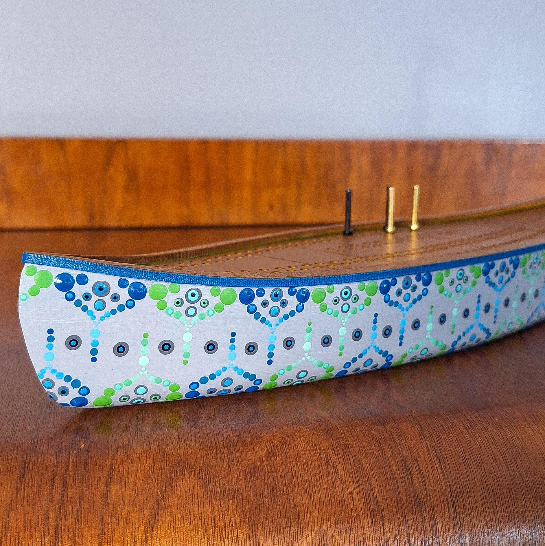 Cribbage Board Game Mandala Inspired, Boat Cribbage Board With Blue and ...