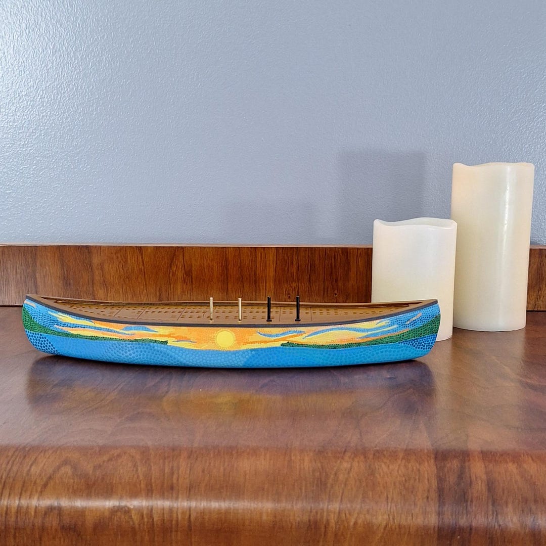 Boat Cribbage Board With Sunset Over the Lake, Unique Cribbage Board - Etsy