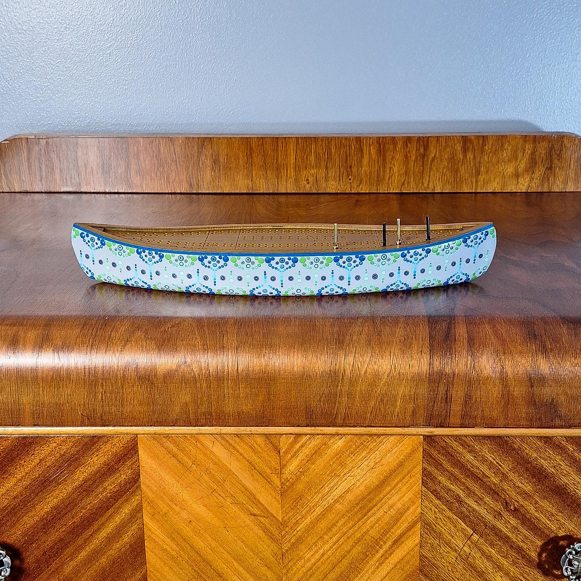 Cribbage Board Game Mandala Inspired, Boat Cribbage Board With Blue and ...