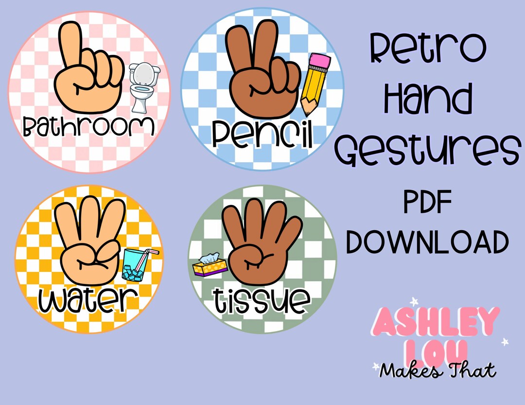 Retro Classroom Hand Signals Classroom Decor Hand Signal Posters ...