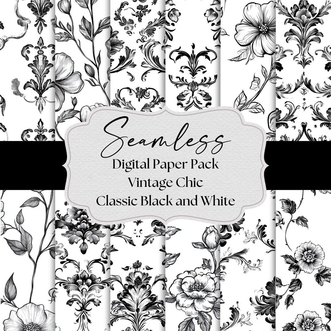 SEAMLESS - Vintage Black and White Digital Paper Pack - Wedding ...