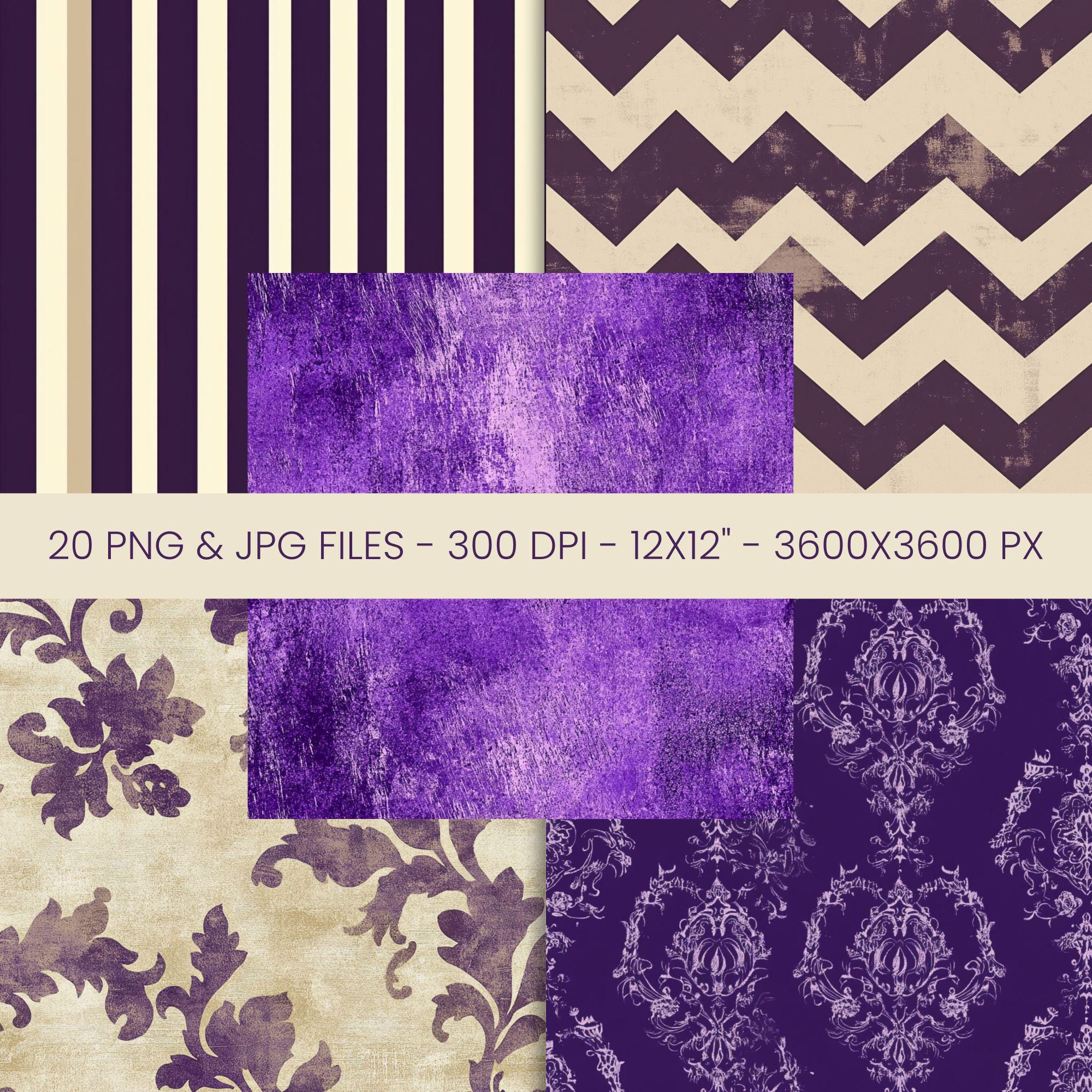 Vintage Deep Violet Digital Paper Pack: Seamless Scrapbook Designs (PNG ...