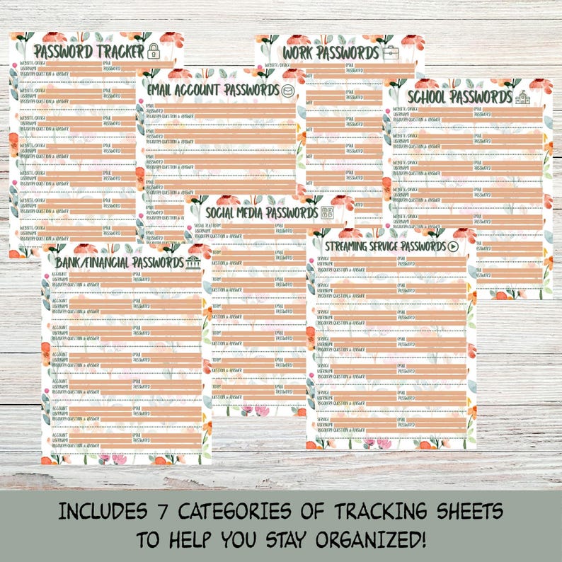 Fillable Password Tracker Printable: Digital Password Log (PDF/JPG) - Etsy