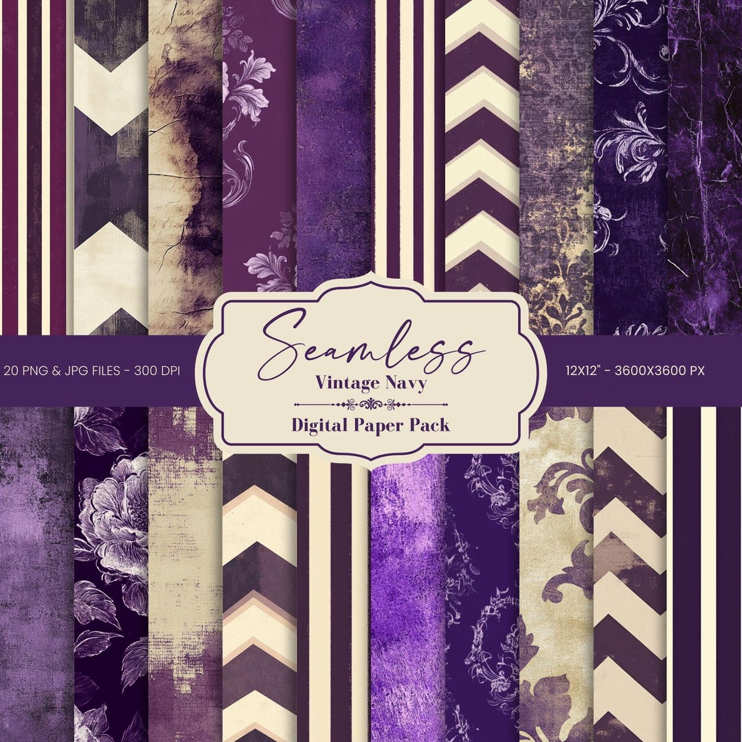 Vintage Deep Violet Digital Paper Pack: Seamless Scrapbook Designs (PNG ...