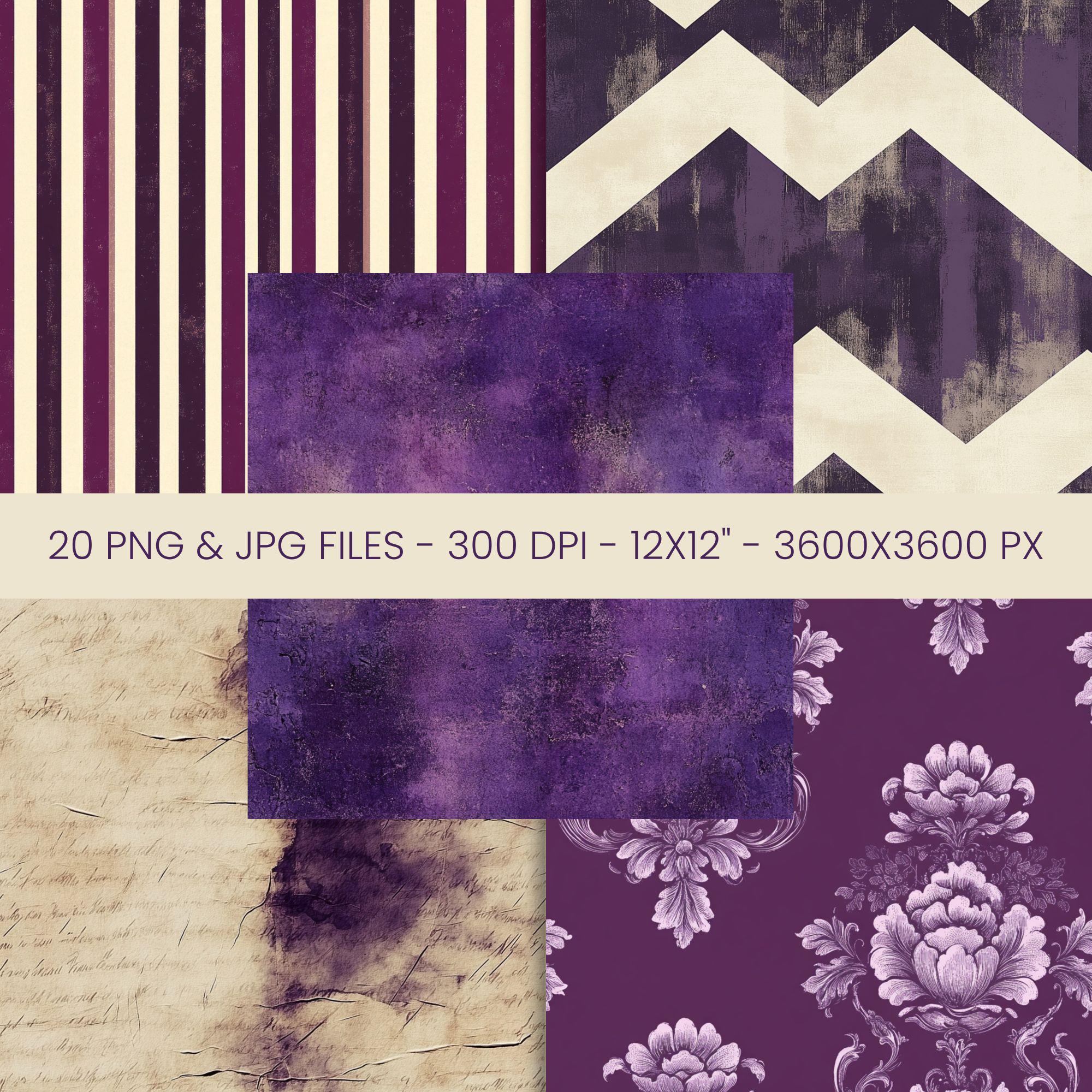 Vintage Deep Violet Digital Paper Pack: Seamless Scrapbook Designs (PNG ...