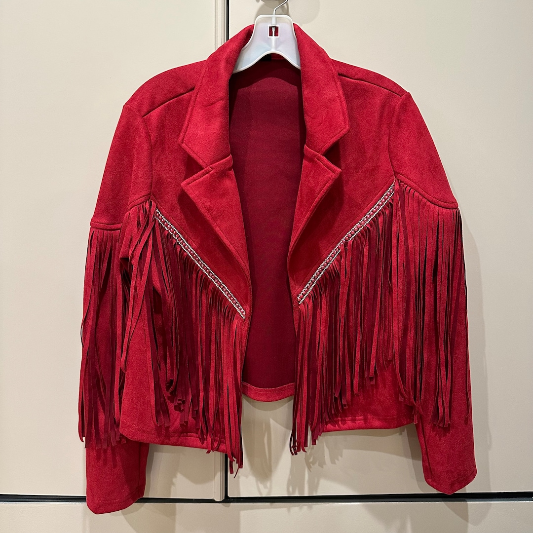 Red Subtle Bling Embellished Fringe Jacket S - Etsy