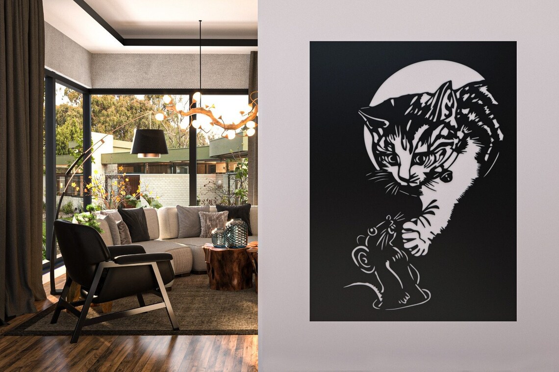 Cat DXF Files Metal Wall Art Laser Cut Signboard SVG - Etsy