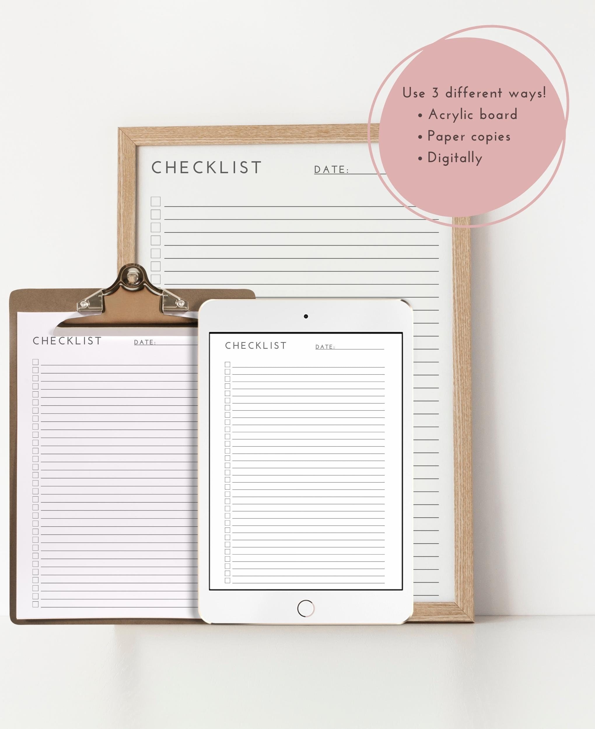 Minimalist Checklist Acrylic Board Checklist Printable Checklist ...