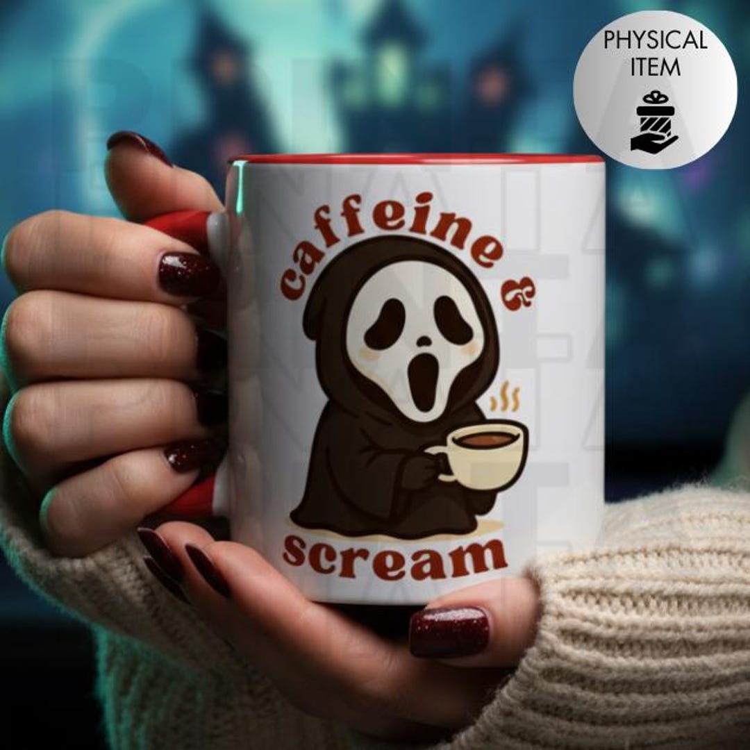Caffeine & Scream Mug – Cute Ghostface Coffee Mug | Funny Halloween ...
