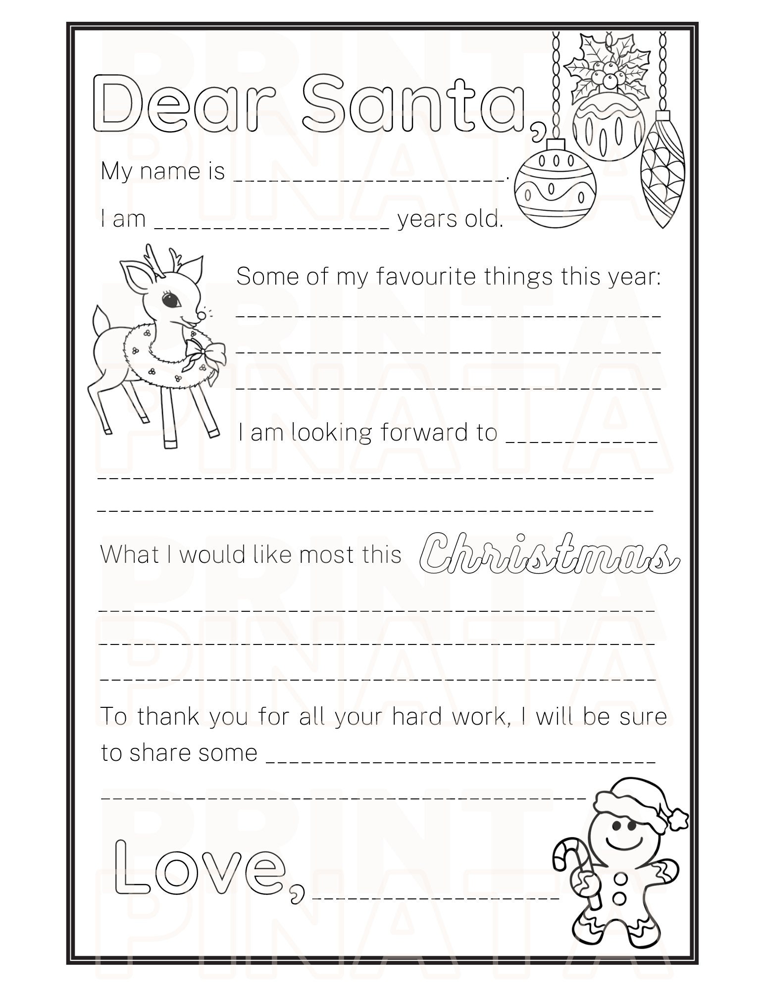 EASY PRINT - Letter to Santa Coloring Page | Fill in the Blank ...