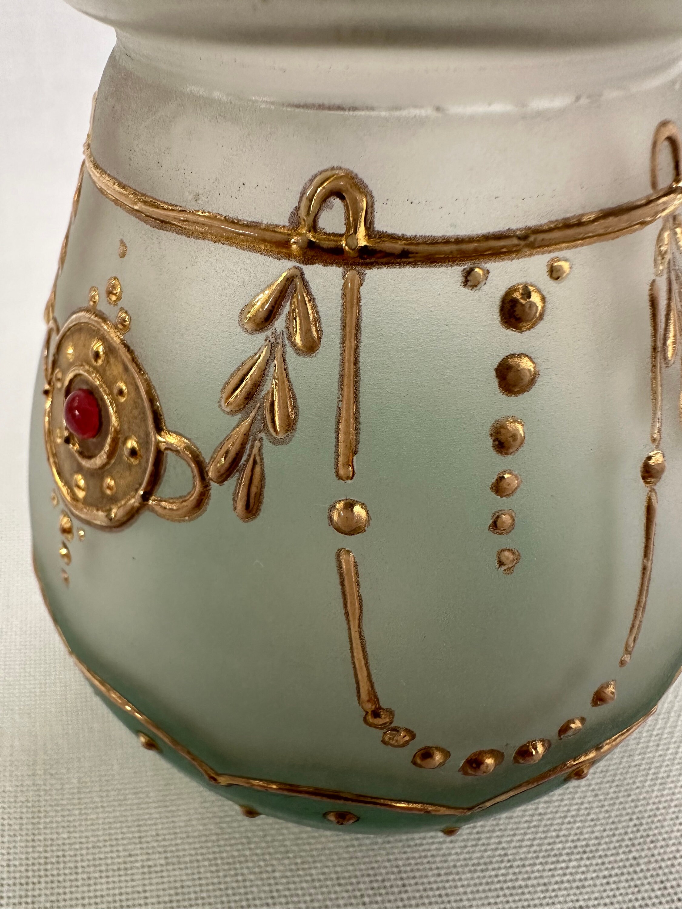 An Authentic Art Nouveau Jeweled Opaline Glass Decanter and a Matching ...