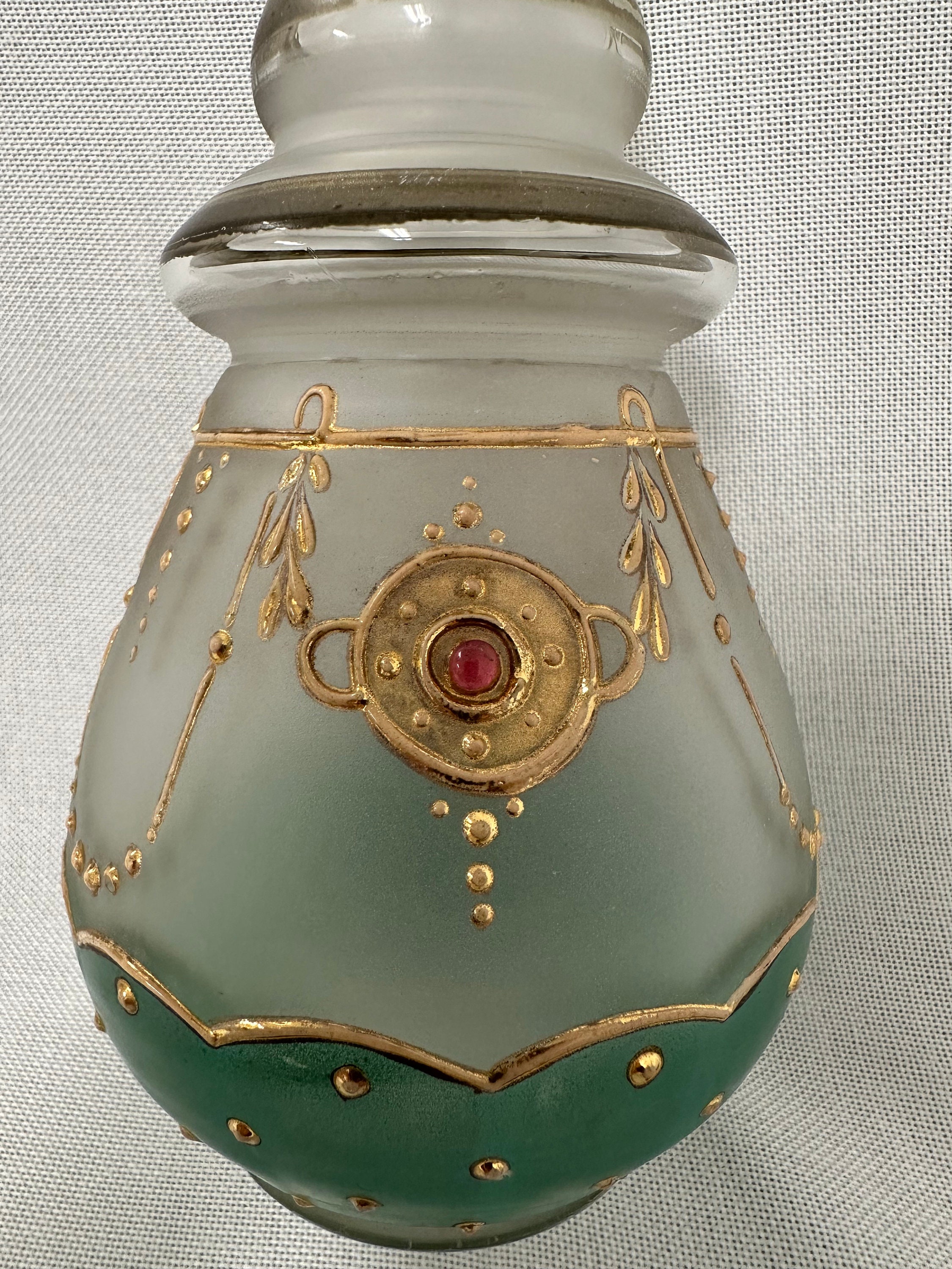 An Authentic Art Nouveau Jeweled Opaline Glass Decanter and a Matching ...
