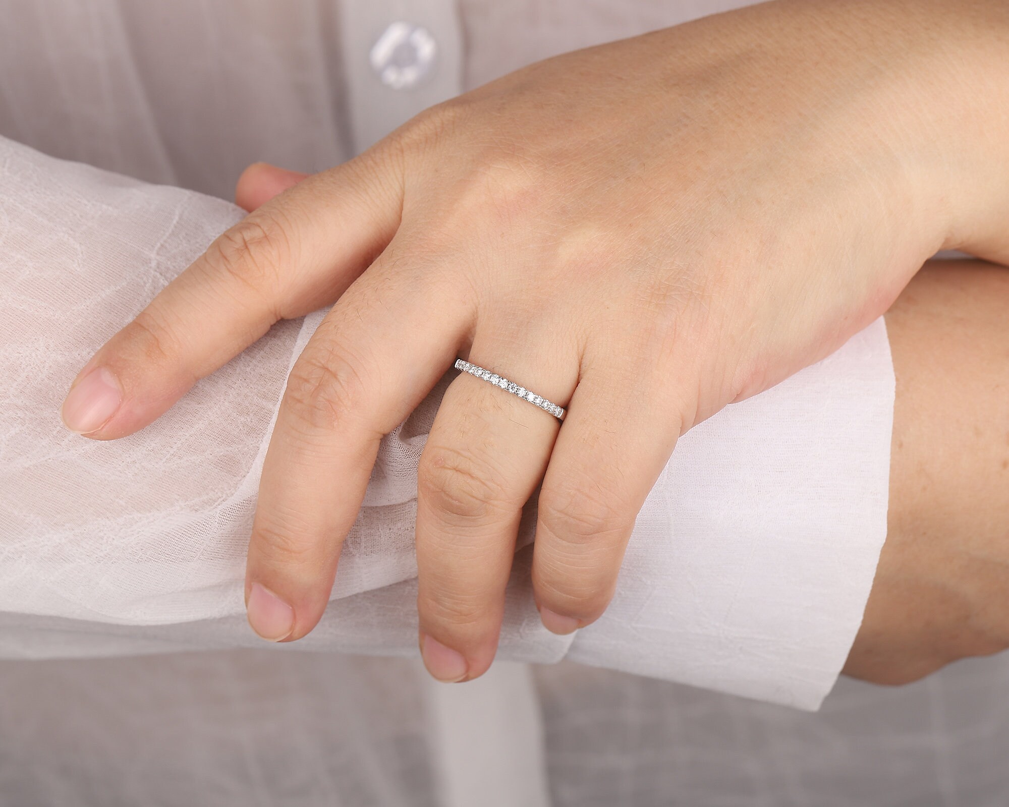 Half Eternity Moissanite Wedding Band, Silver 925 Moissanite Straight ...