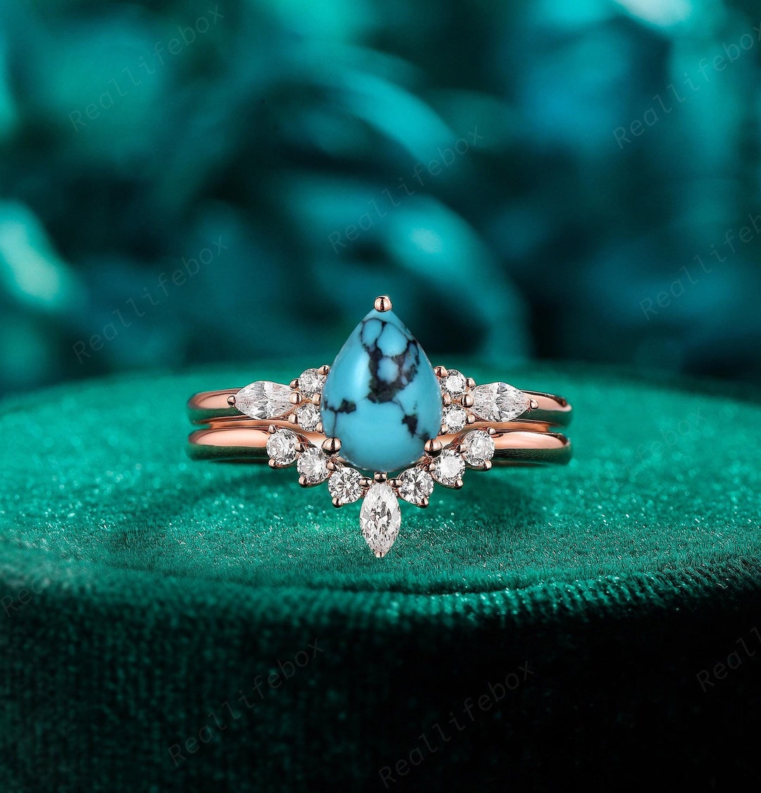 Vintage Pear Cut Western Turquoise Bridal Set Natural Blue Turquoise ...