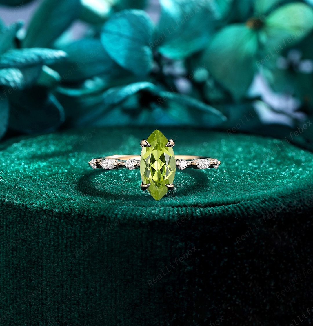 1CT Marquise Cut Peridot Engagement Ring, Vintage Green Peridot Knife ...