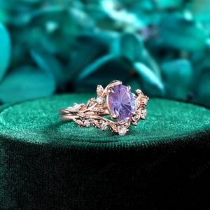 Firework Cut Alexandrite Engagement Ring 14K Rose Gold Oval Cut Color ...